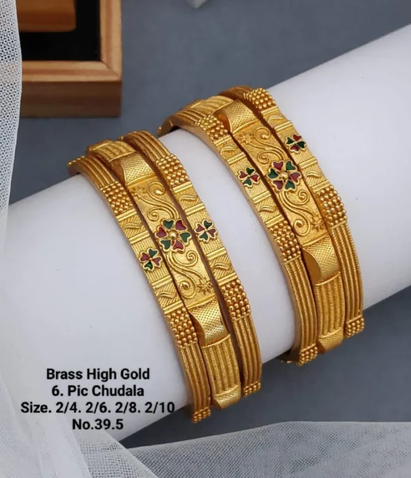 Classic High Gold Chudla Bangles with Beaded Carving